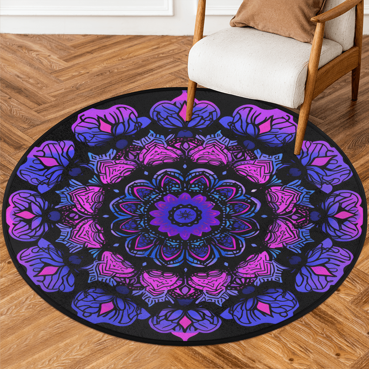 CURLYOOT Round Rug 3ft Bohemian Mandala Area Rug, Washable Circle Mat ...