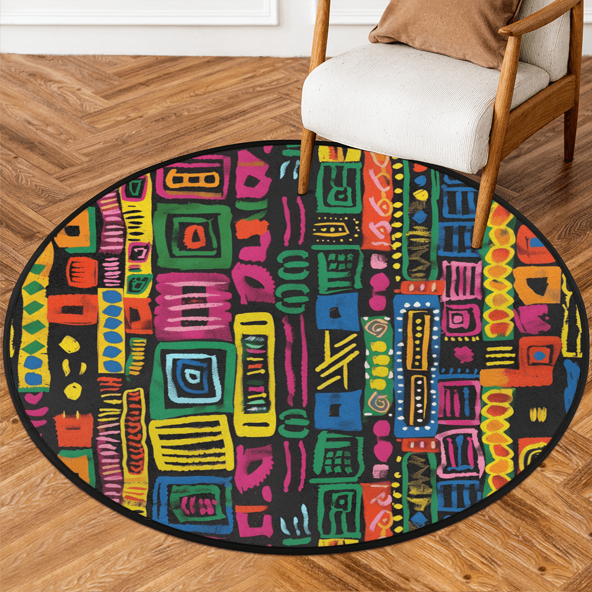 CURLYOOT Round Rug 3ft Boho Area Rug, Washable Circle Mat Non Slip ...