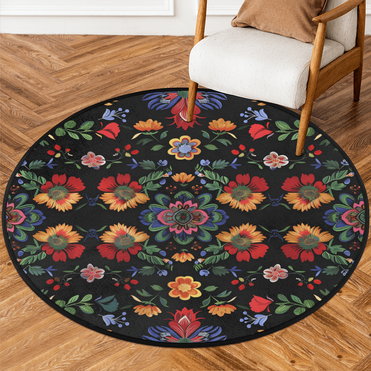 CURLYOOT Round Rug 3ft Boho Flower Area Rug, Washable Circle Mat Non ...