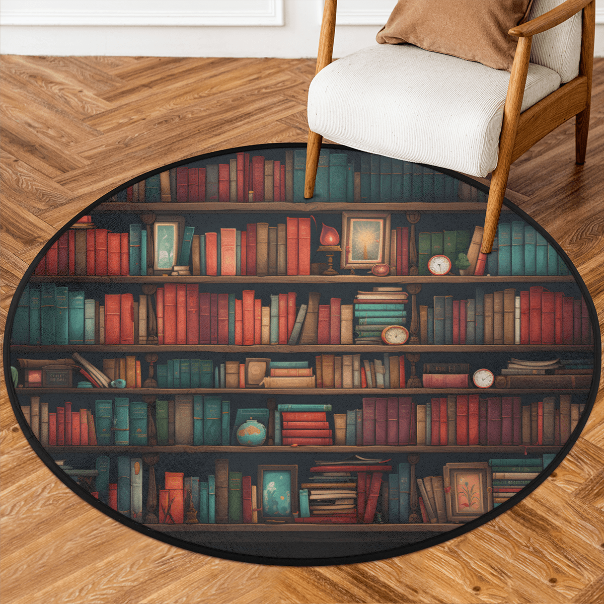 CURLYOOT Round Rug 3ft Books Old Library Area Rug, Washable Circle Mat ...