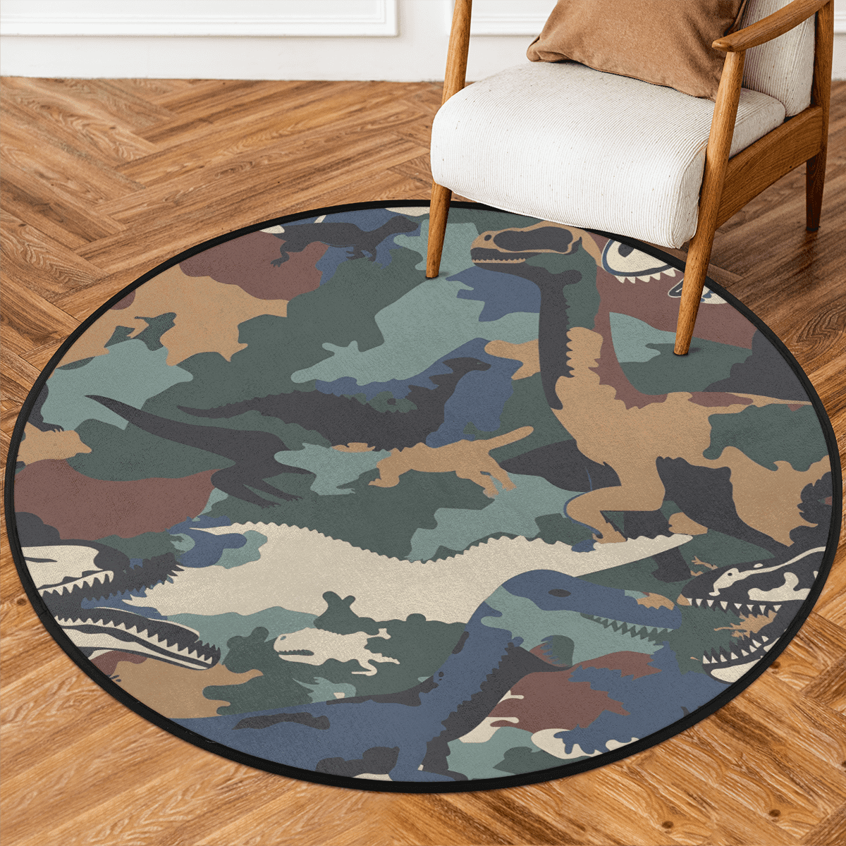 CURLYOOT Round Rug 3ft Camouflage Dino Area Rug, Washable Circle Mat ...