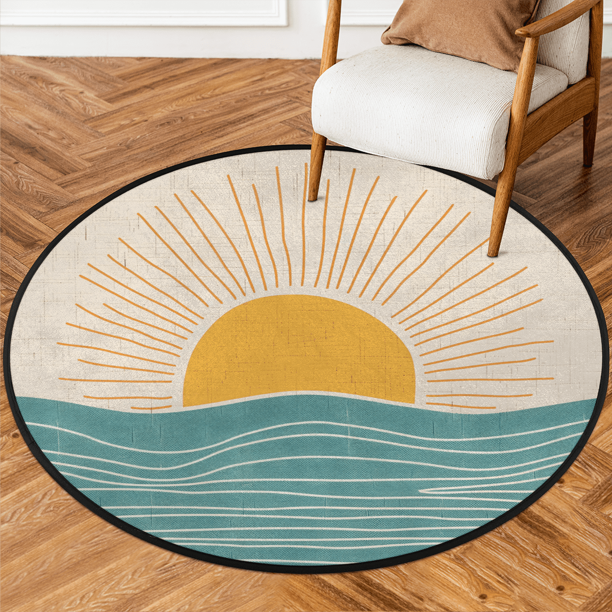 CURLYOOT Round Rug 3ft Cartoon Boho Sun Area Rug, Washable Circle Mat ...