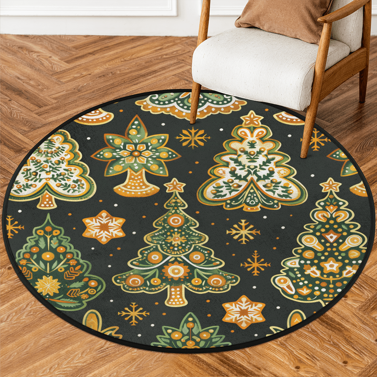 CURLYOOT Round Rug 3ft Christmas Tree Area Rug, Washable Circle Mat Non ...