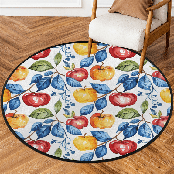 CURLYOOT Round Rug 3ft Colorful Apples Area Rug, Washable Circle Mat ...