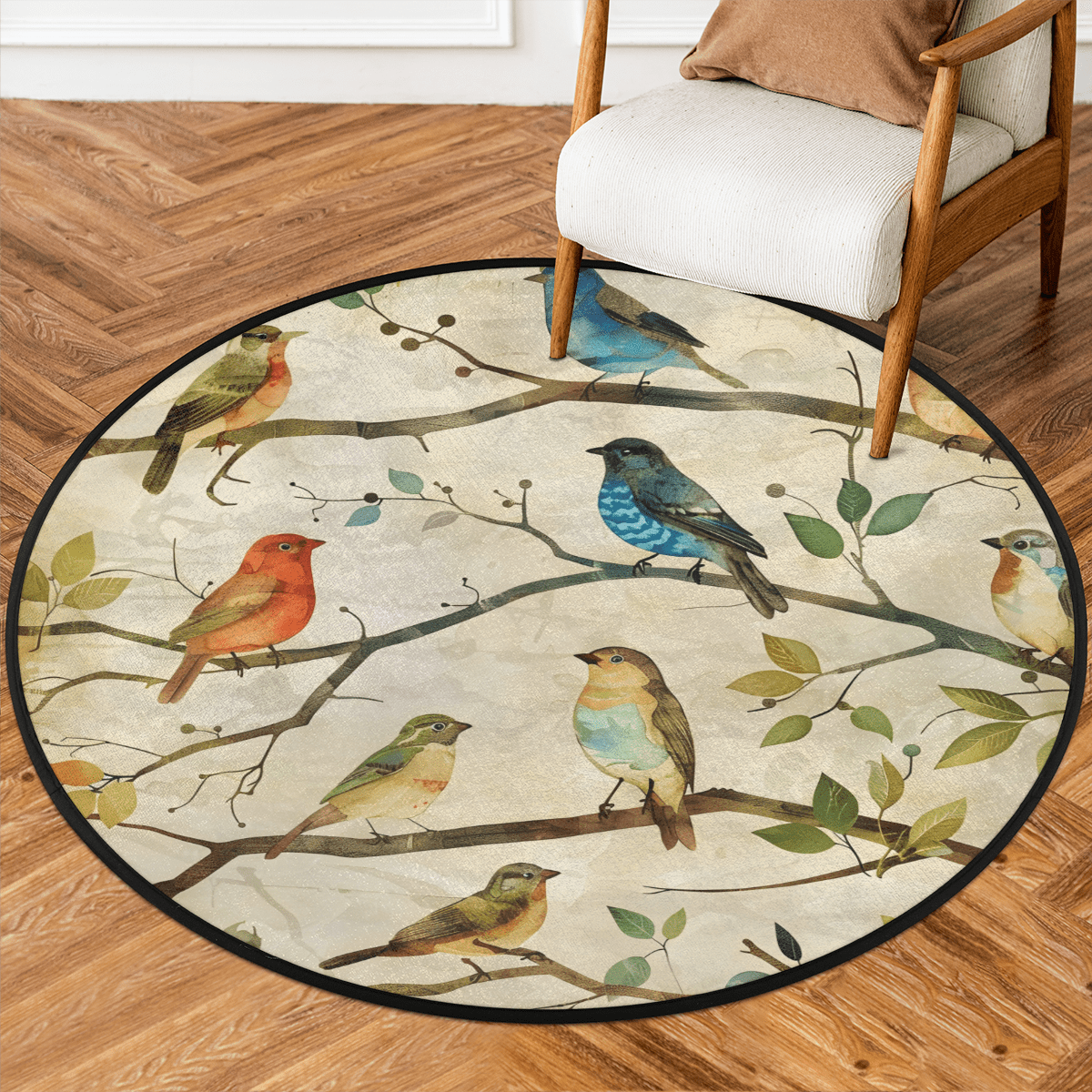 CURLYOOT Round Rug 3ft Colorful Bird Area Rug, Washable Circle Mat Non ...