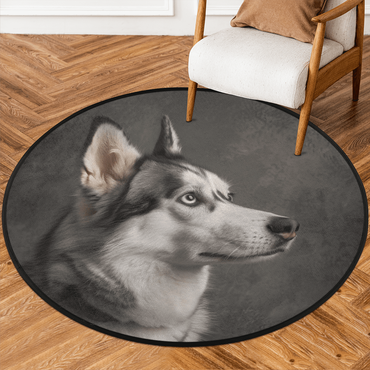 CURLYOOT Round Rug 3ft Cool Husky Dog Area Rug, Washable Circle Mat Non ...
