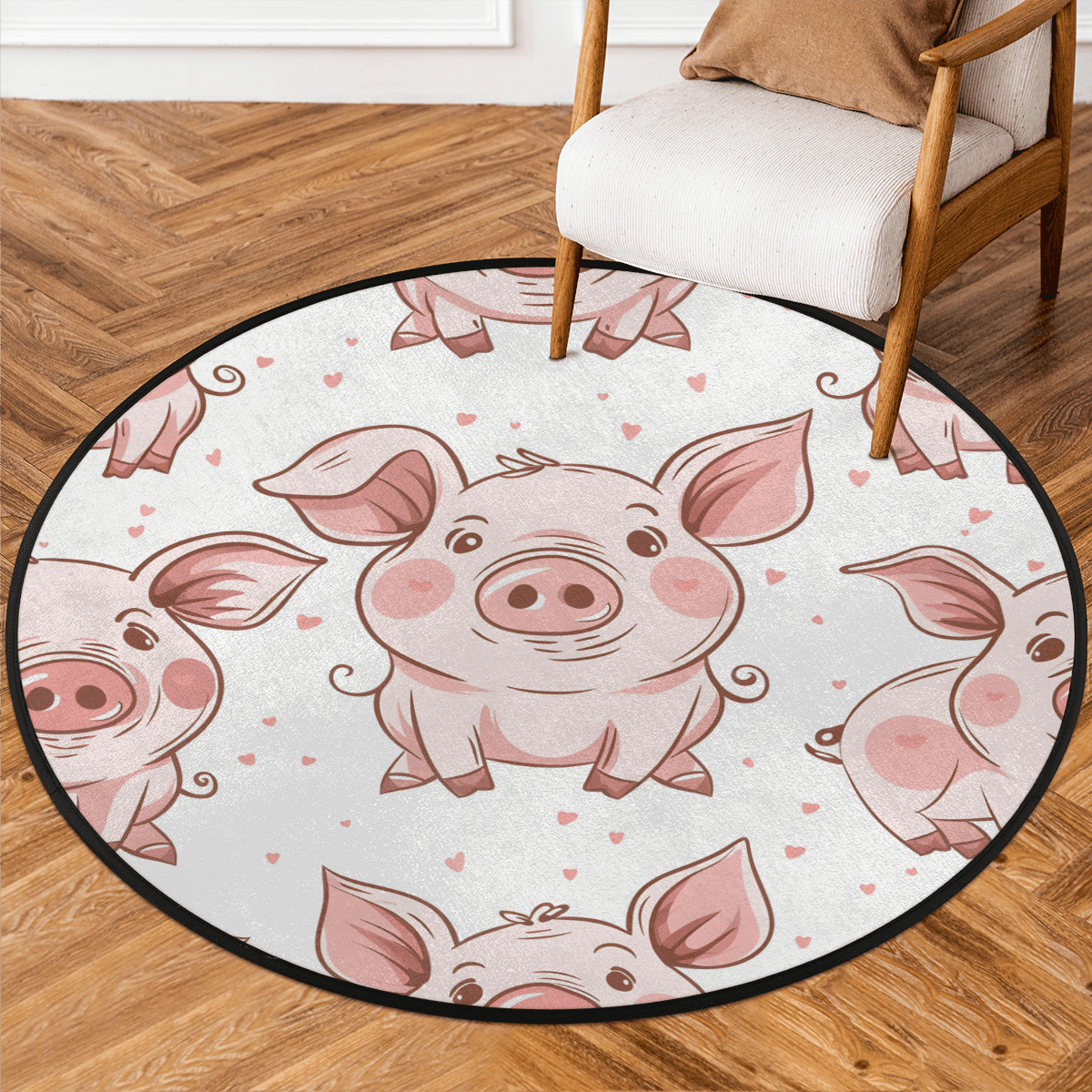 CURLYOOT Round Rug 3ft Cute Animal Pig Area Rug, Washable Circle Mat ...