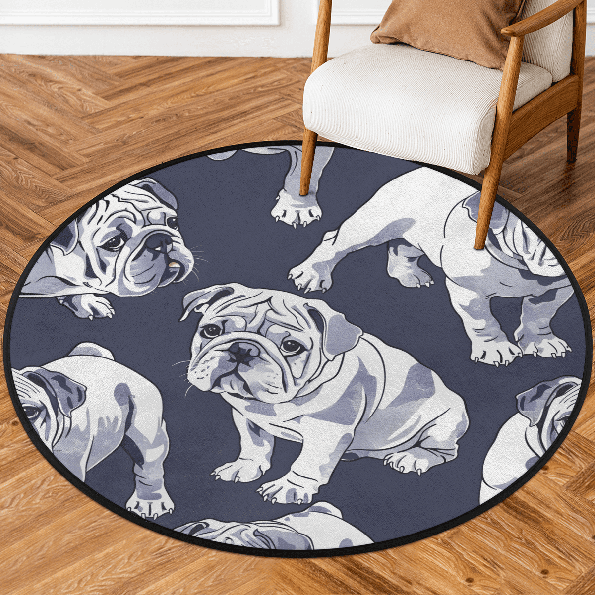 CURLYOOT Round Rug 3ft Cute Bulldog Puppy Animal Area Rug, Washable ...
