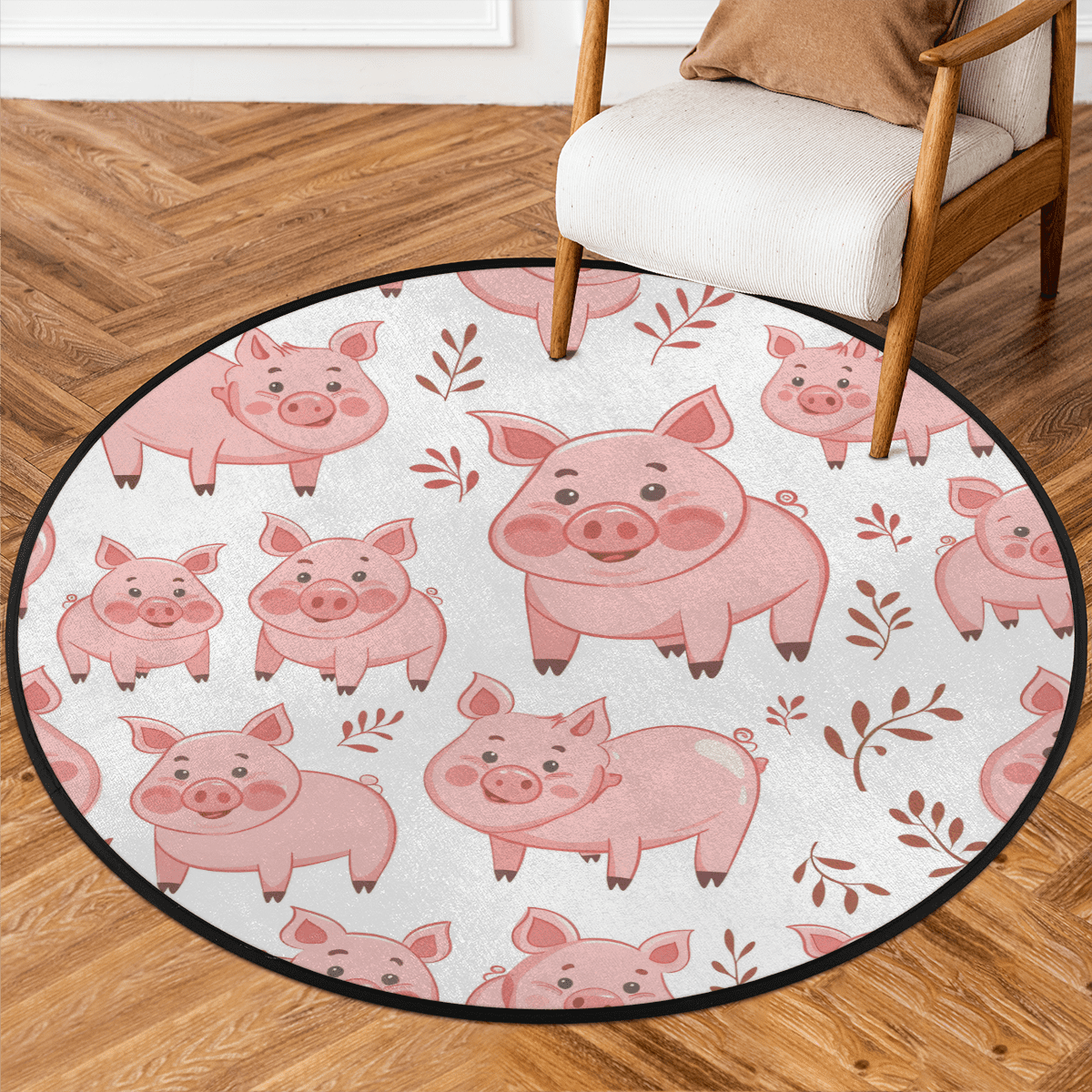 CURLYOOT Round Rug 3ft Cute Cartoon Pigs Area Rug, Washable Circle Mat ...