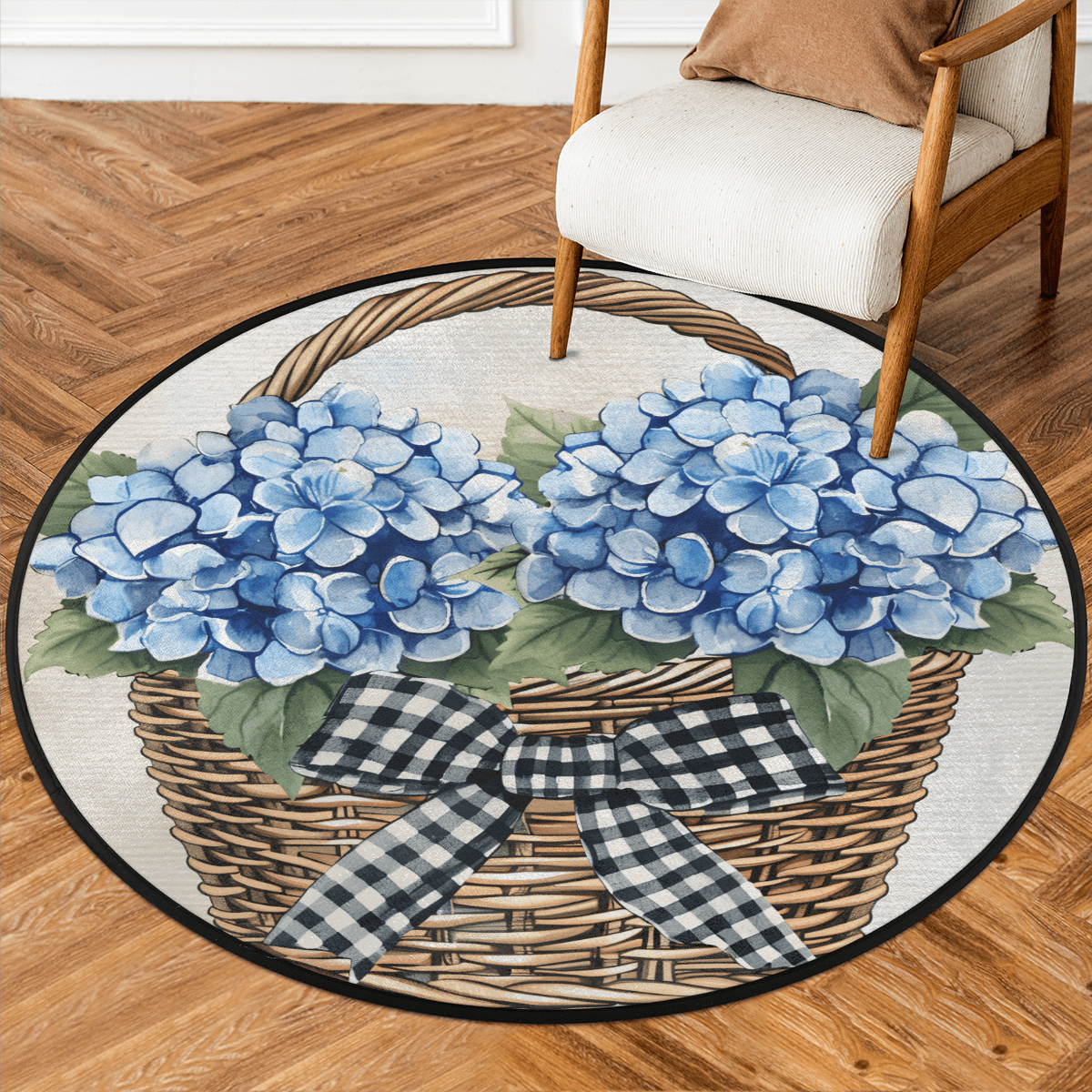 CURLYOOT Round Rug 3ft Cute Hydrangea Blooming Floral Area Rug ...