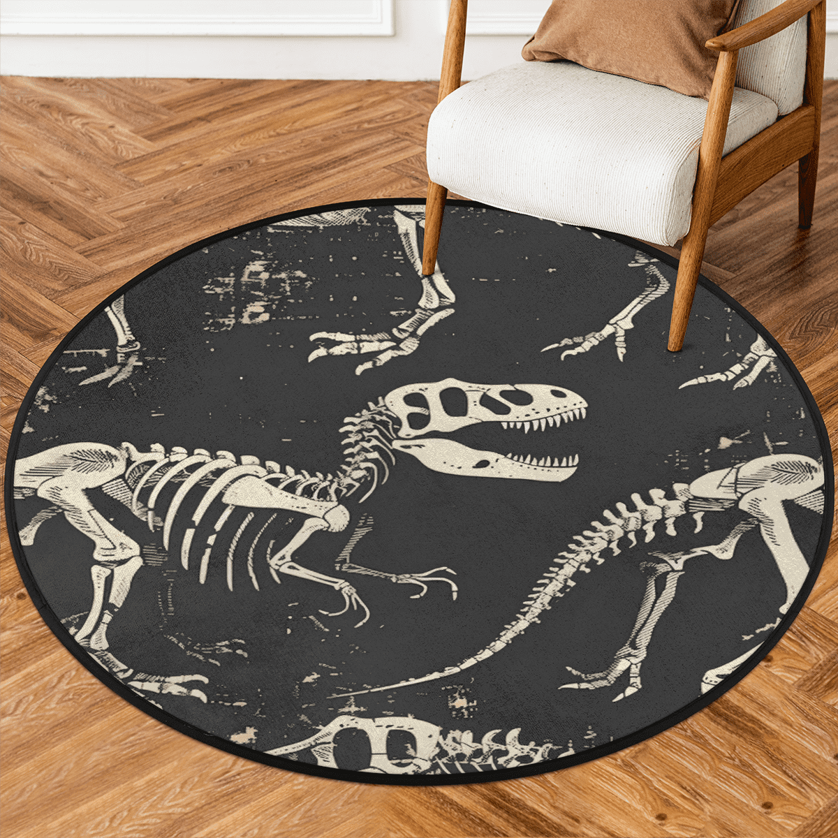 CURLYOOT Round Rug 3ft Dinosaur Skull Area Rug, Washable Circle Mat Non ...