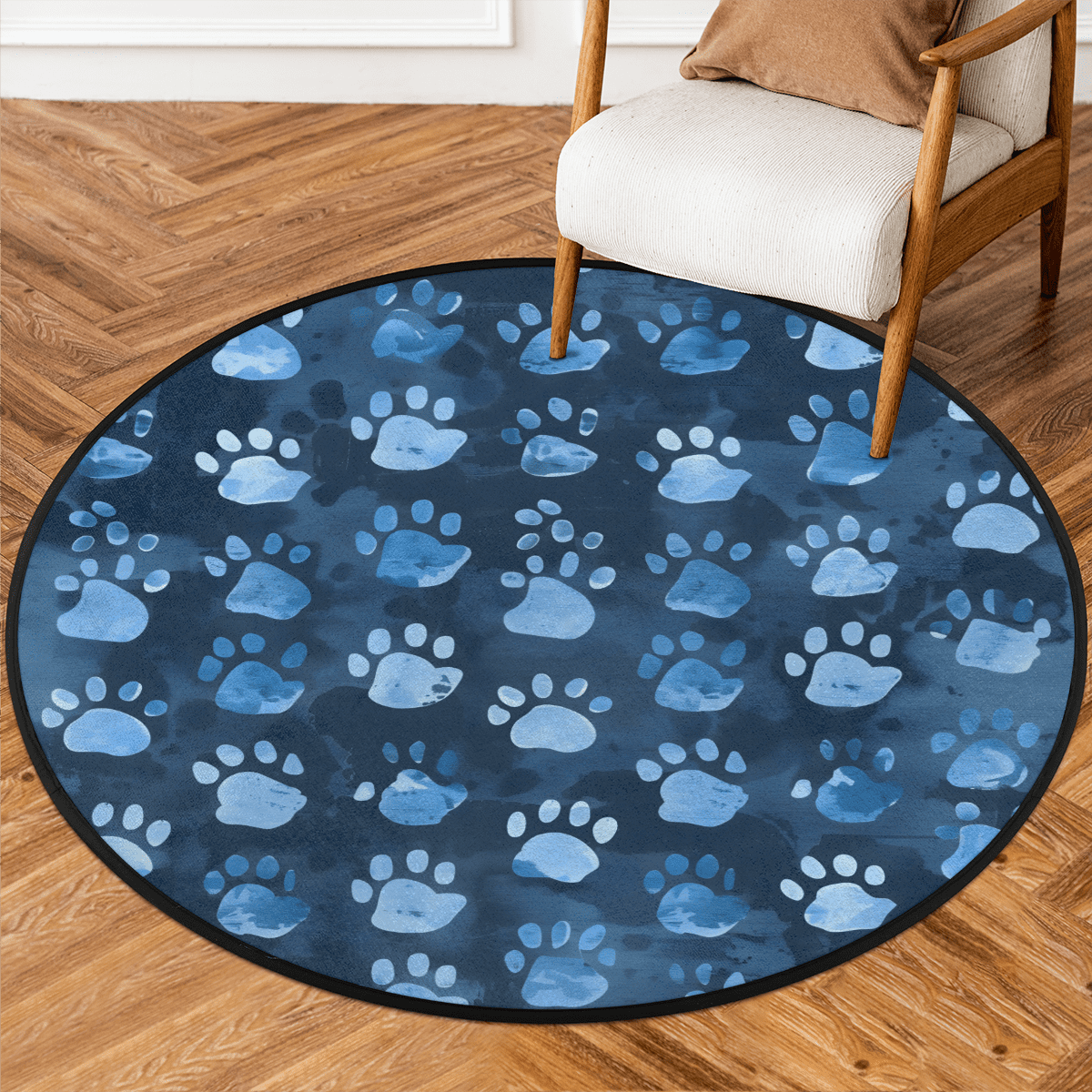 CURLYOOT Round Rug 3ft Dog Paw Area Rug, Washable Circle Mat Non Slip ...