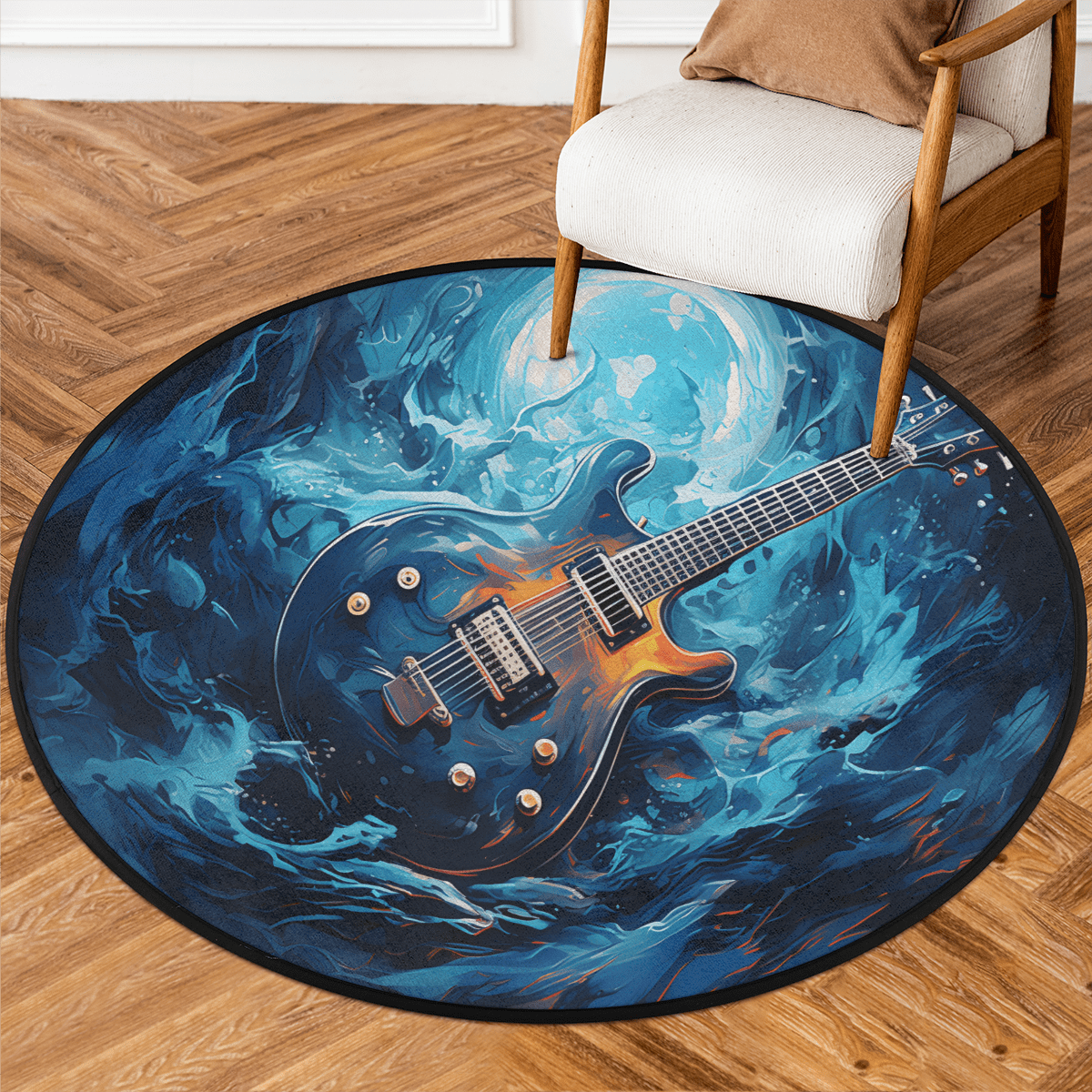 CURLYOOT Round Rug 3ft Electric Guitar Music Area Rug, Washable Circle ...