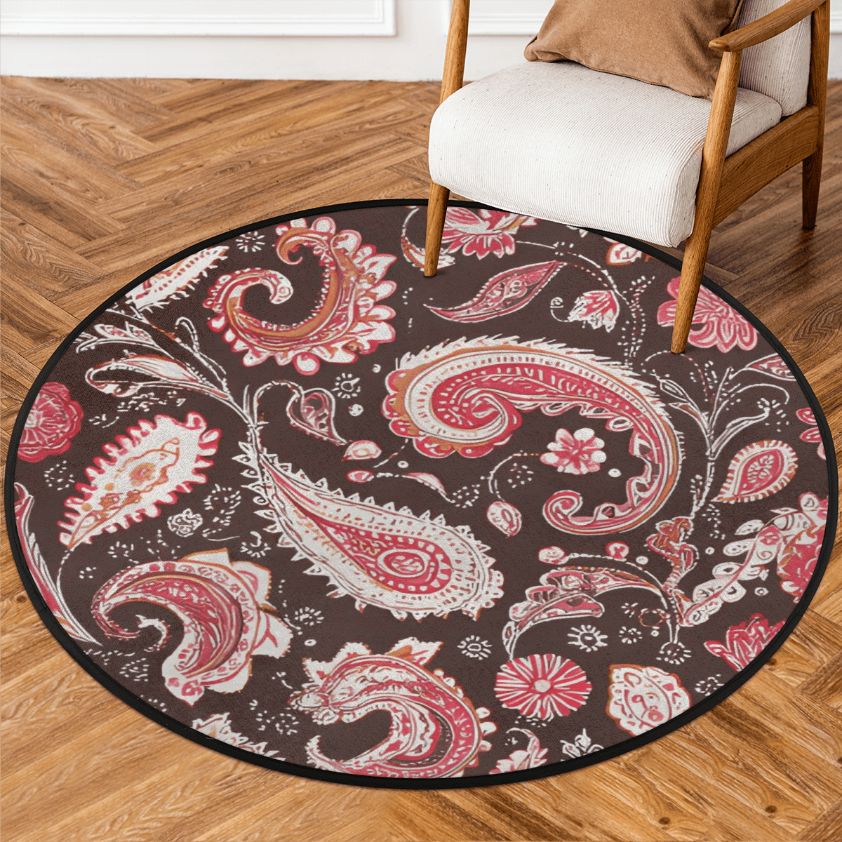CURLYOOT Round Rug 3ft Floral Paisley Area Rug, Washable Circle Mat Non ...
