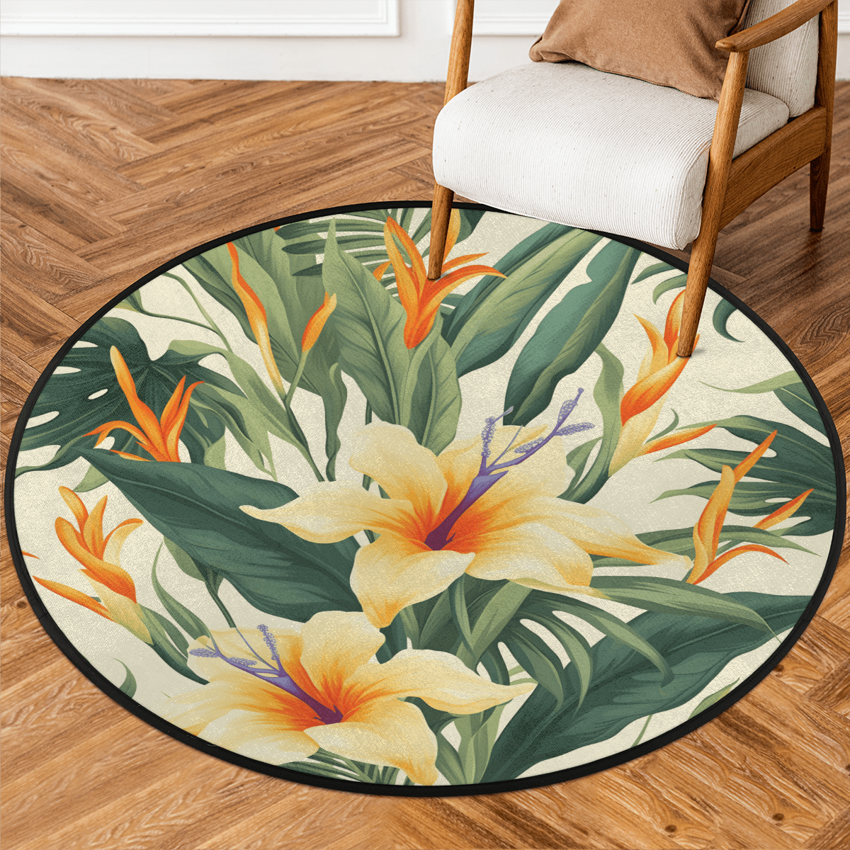 CURLYOOT Round Rug 3ft Floral Tropical Spring Yellow Flower Area Rug ...