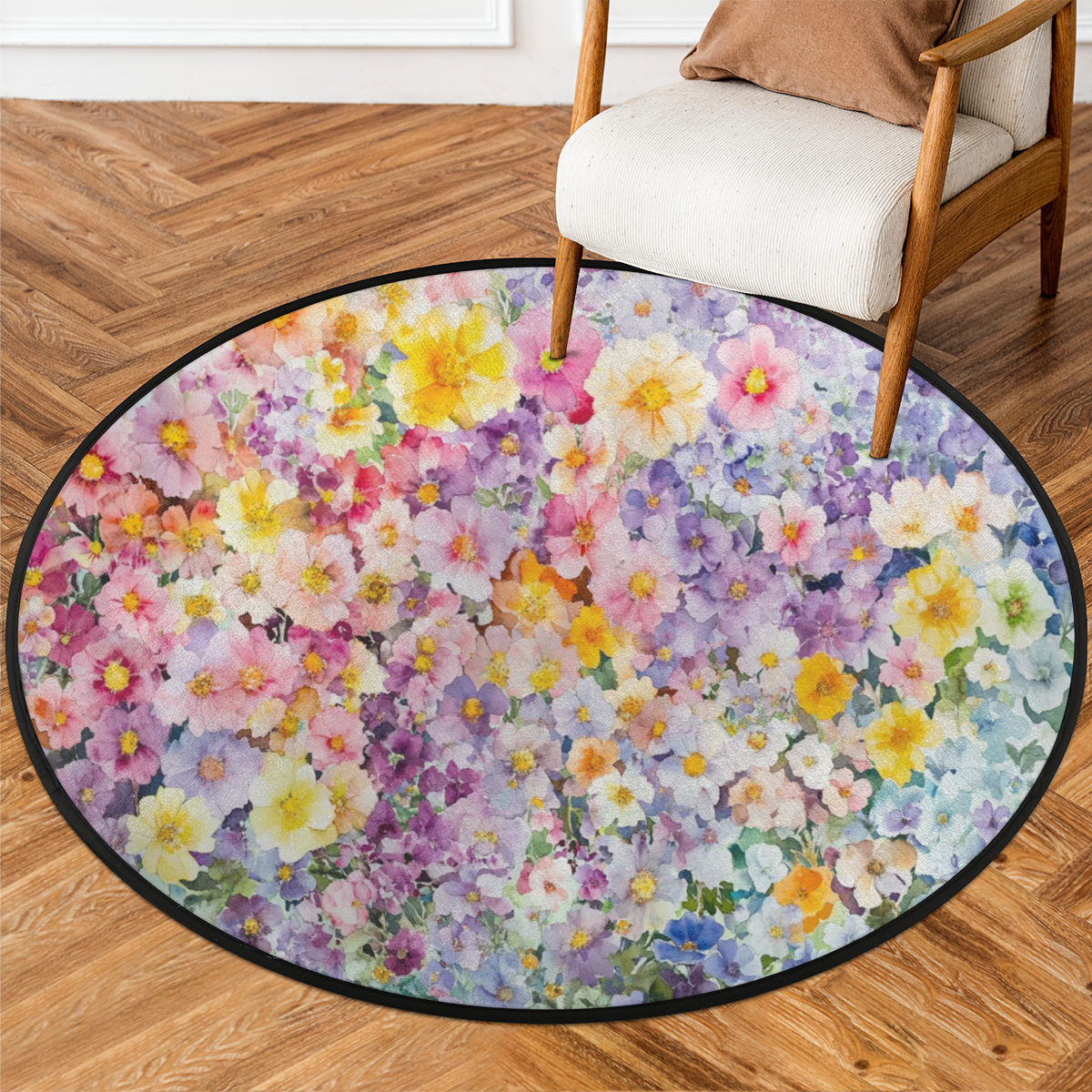 CURLYOOT Round Rug 3ft Flower Area Rug, Washable Circle Mat Non Slip ...
