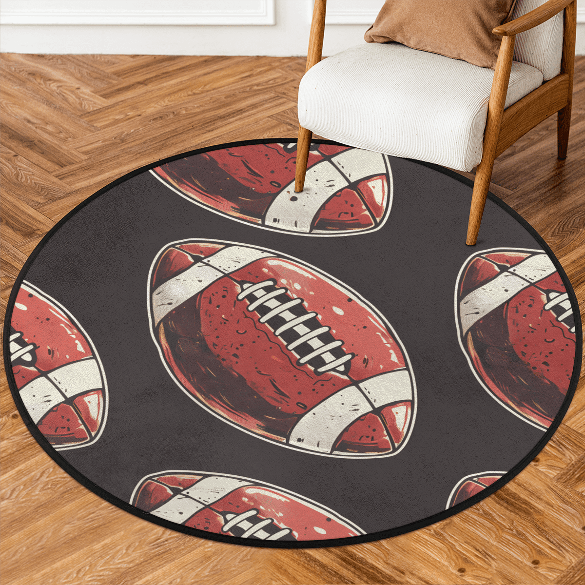 CURLYOOT Round Rug 3ft Football Area Rug, Washable Circle Mat Non Slip ...
