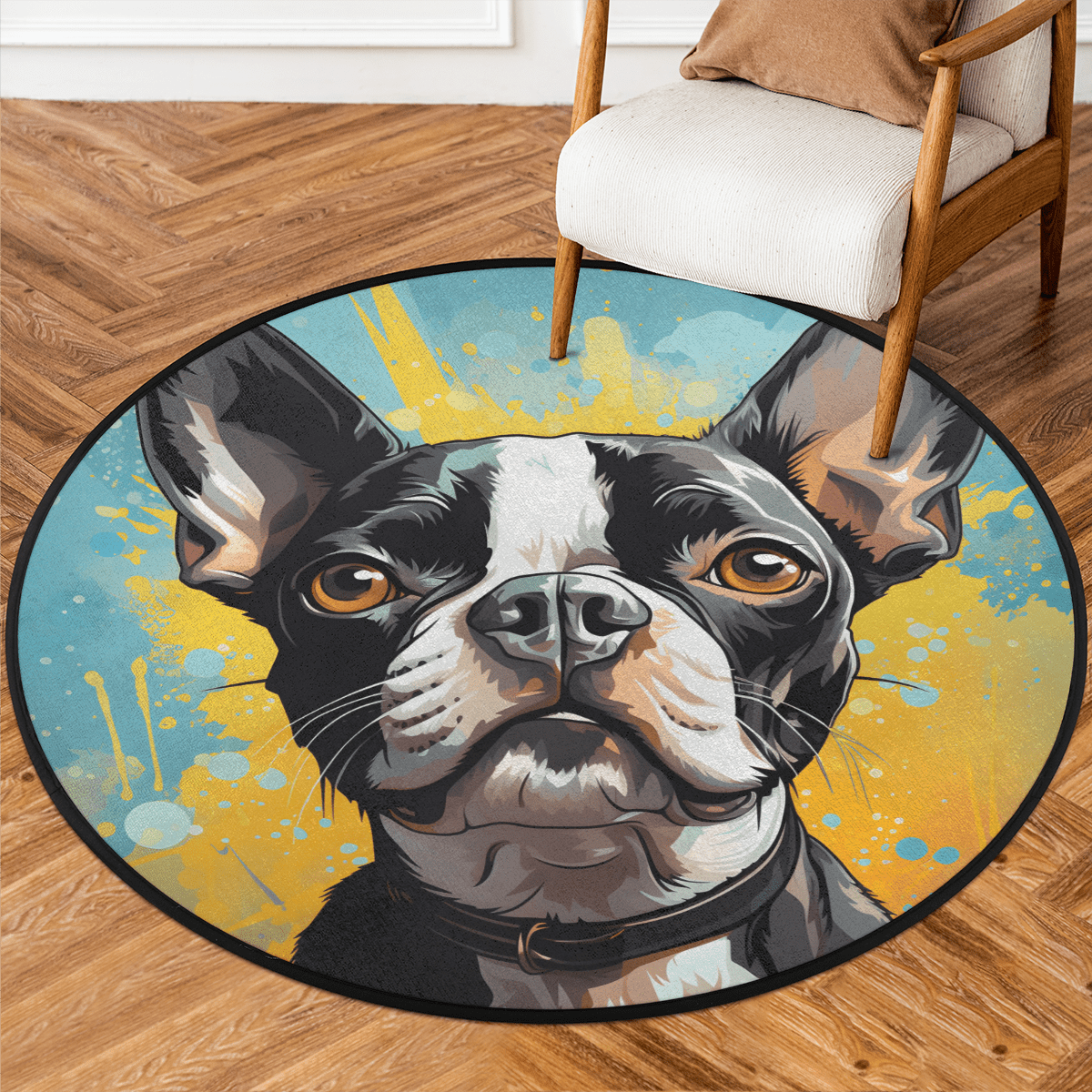 CURLYOOT Round Rug 3ft French Bulldog Area Rug, Washable Circle Mat Non ...