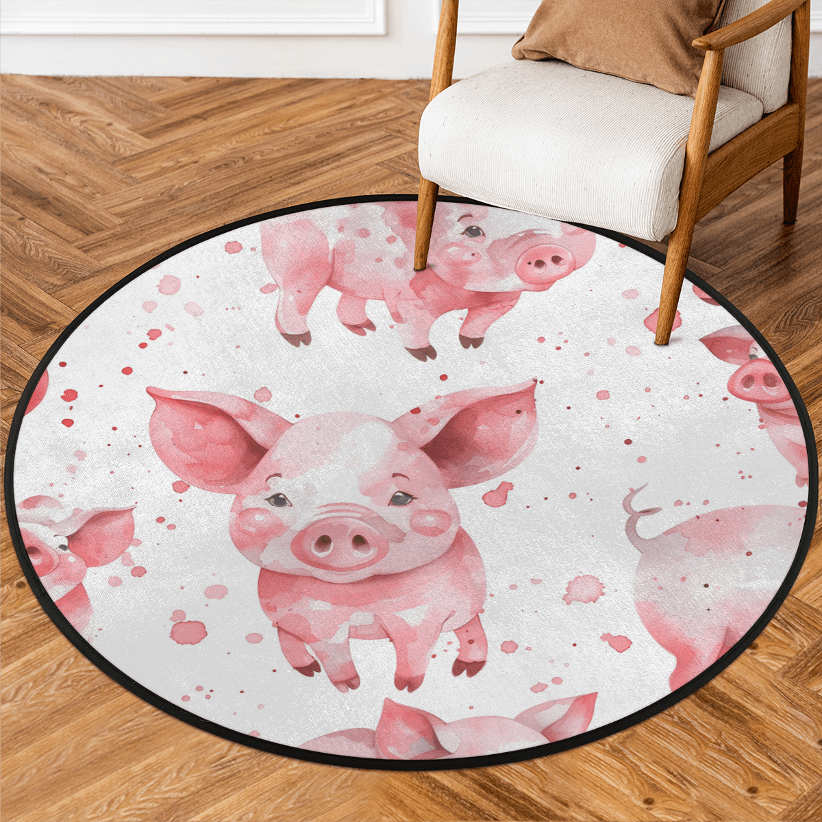 CURLYOOT Round Rug 3ft Funny Pig Area Rug, Washable Circle Mat Non Slip ...