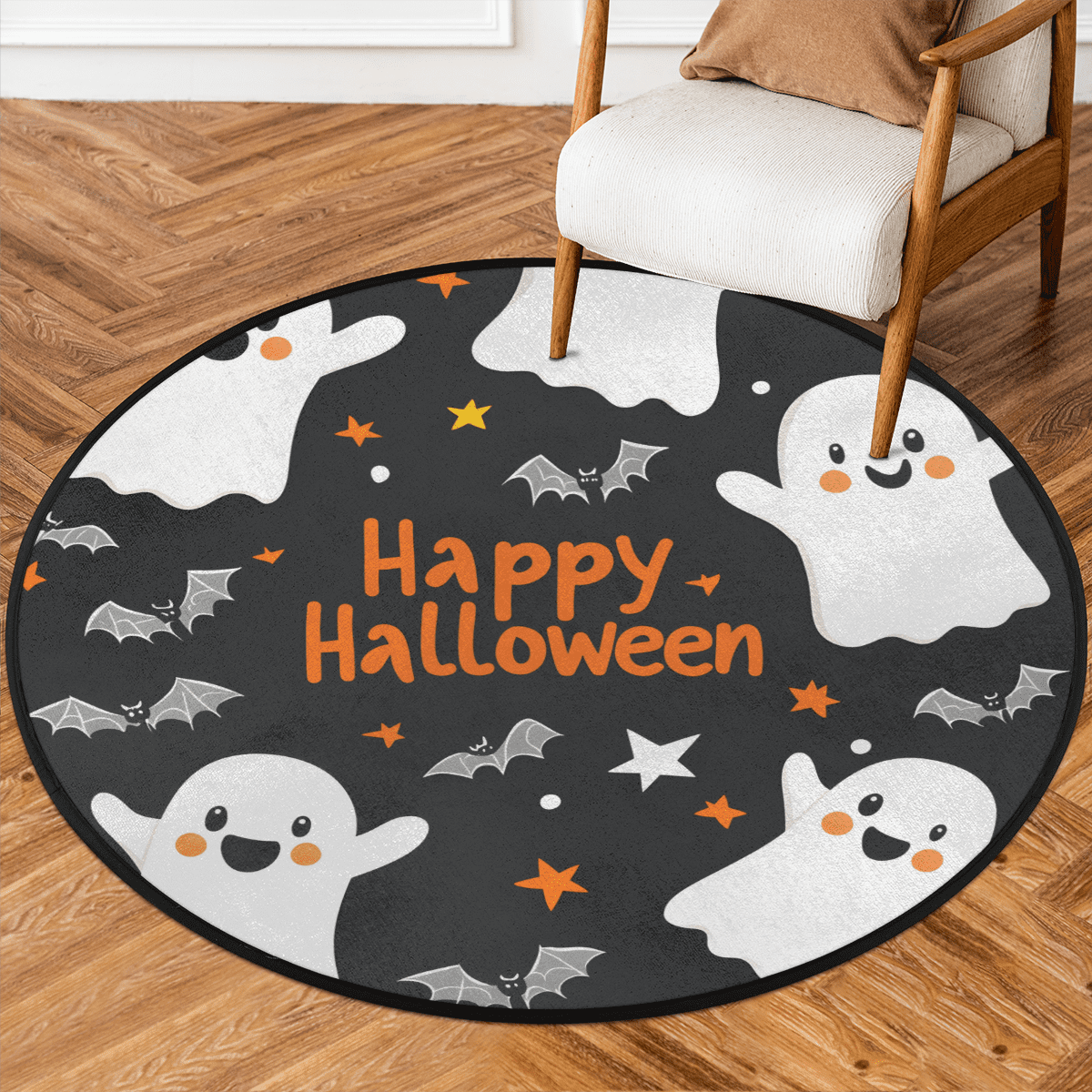 CURLYOOT Round Rug 3ft Ghost Bats Area Rug, Washable Circle Mat Non ...