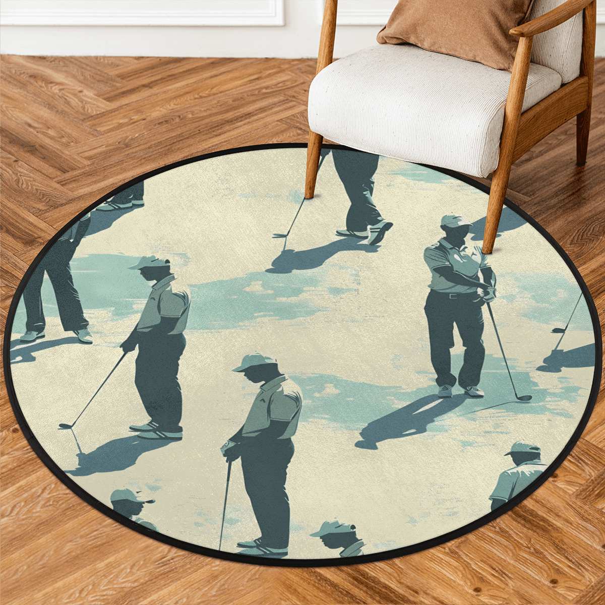 CURLYOOT Round Rug 3ft Golf Ball Cool Area Rug, Washable Circle Mat Non ...