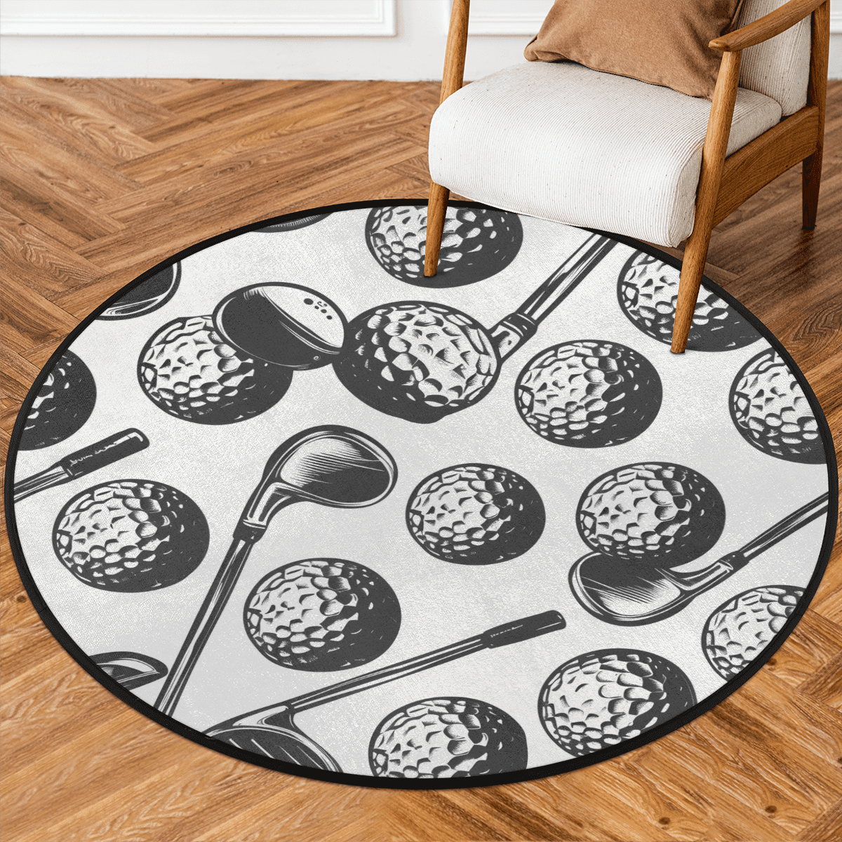 CURLYOOT Round Rug 3ft Golf Ball Golf Sports Game Area Rug, Washable ...