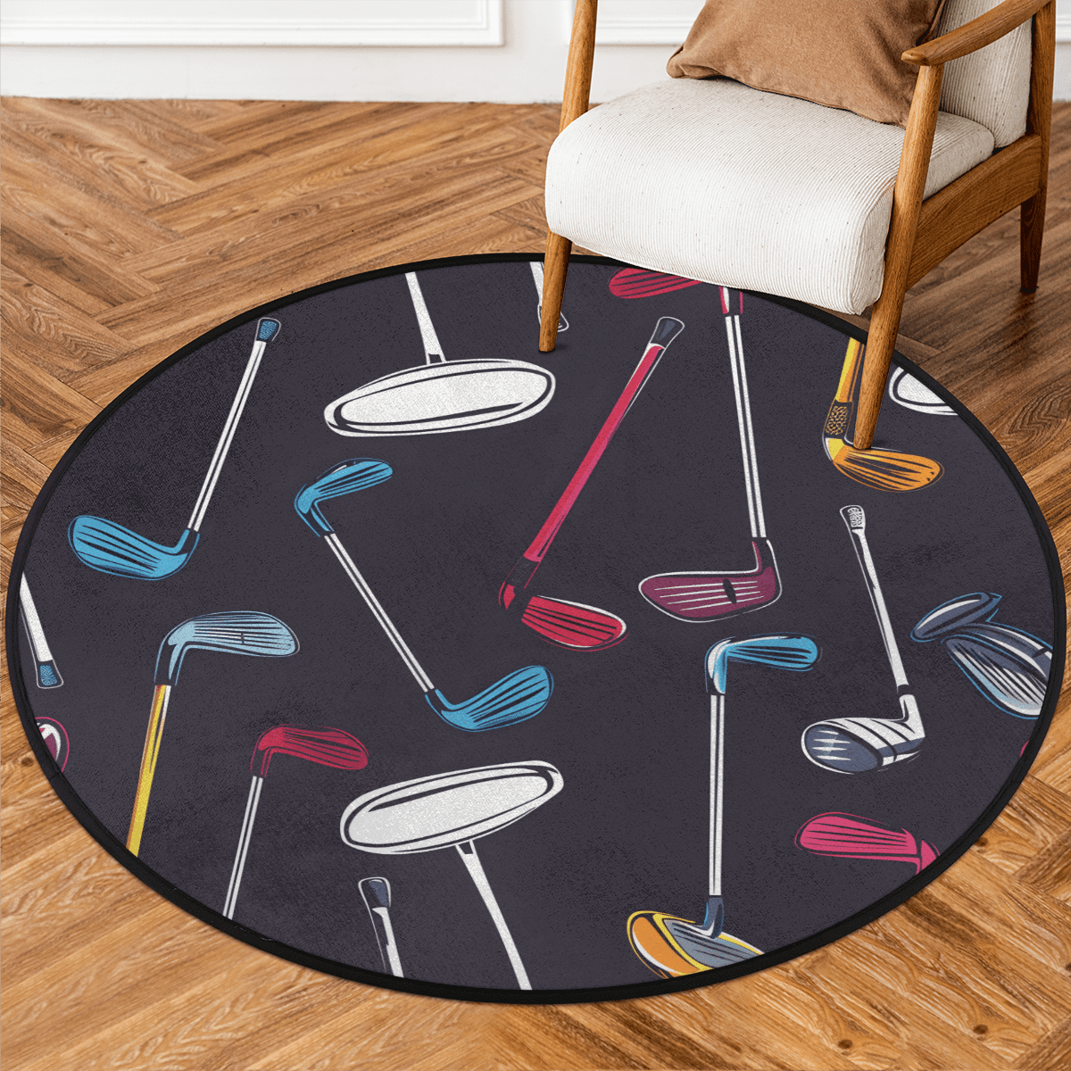 CURLYOOT Round Rug 3ft Golf Clubs Area Rug, Washable Circle Mat Non ...