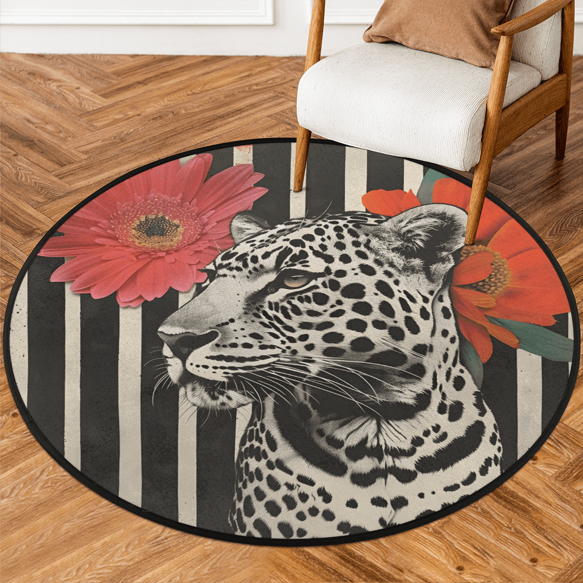 CURLYOOT Round Rug 3ft Leopard Print Area Rug, Washable Circle Mat Non ...