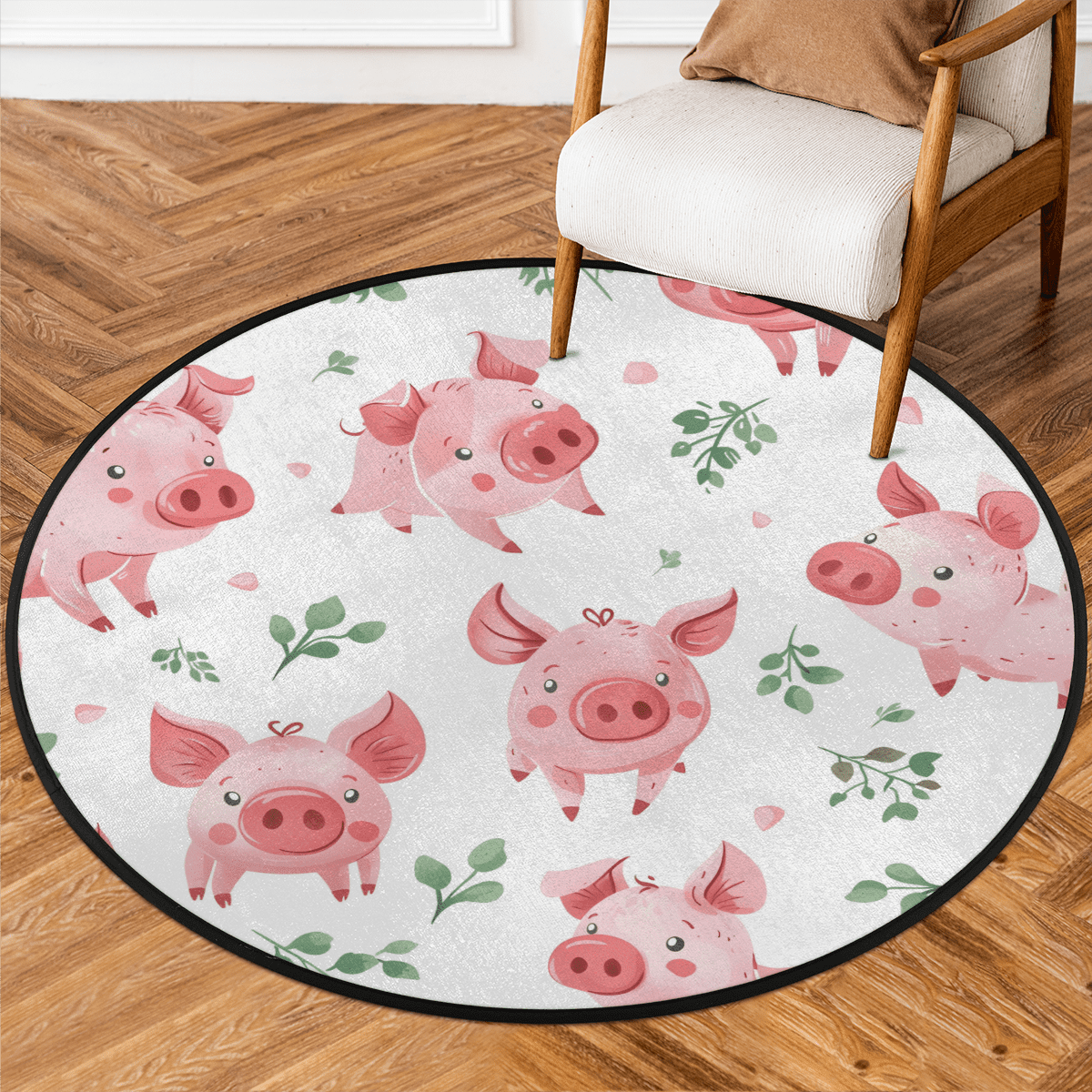CURLYOOT Round Rug 3ft Lovely Pig Area Rug, Washable Circle Mat Non ...