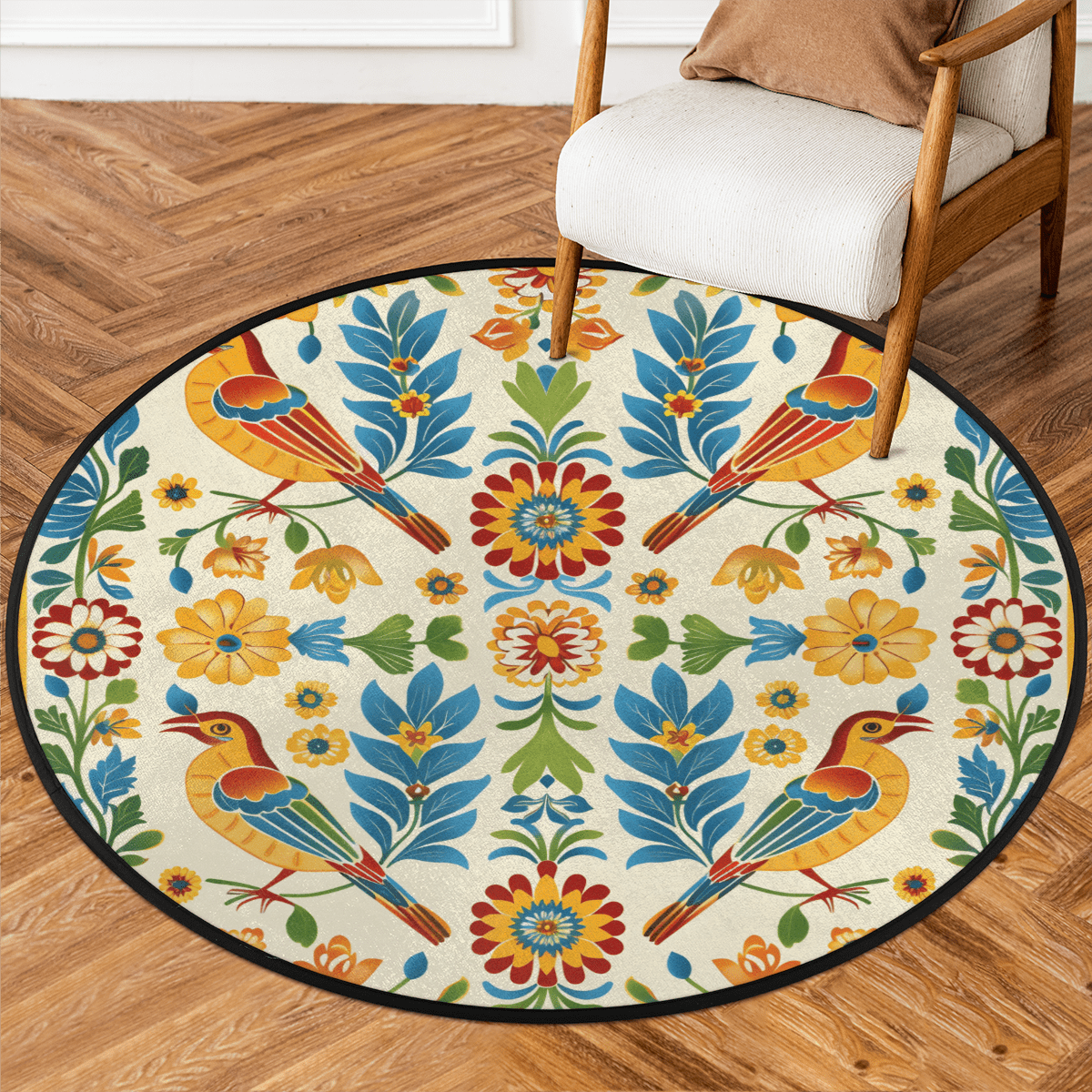 CURLYOOT Round Rug 3ft Mexican Style Talavera Area Rug, Washable Circle ...