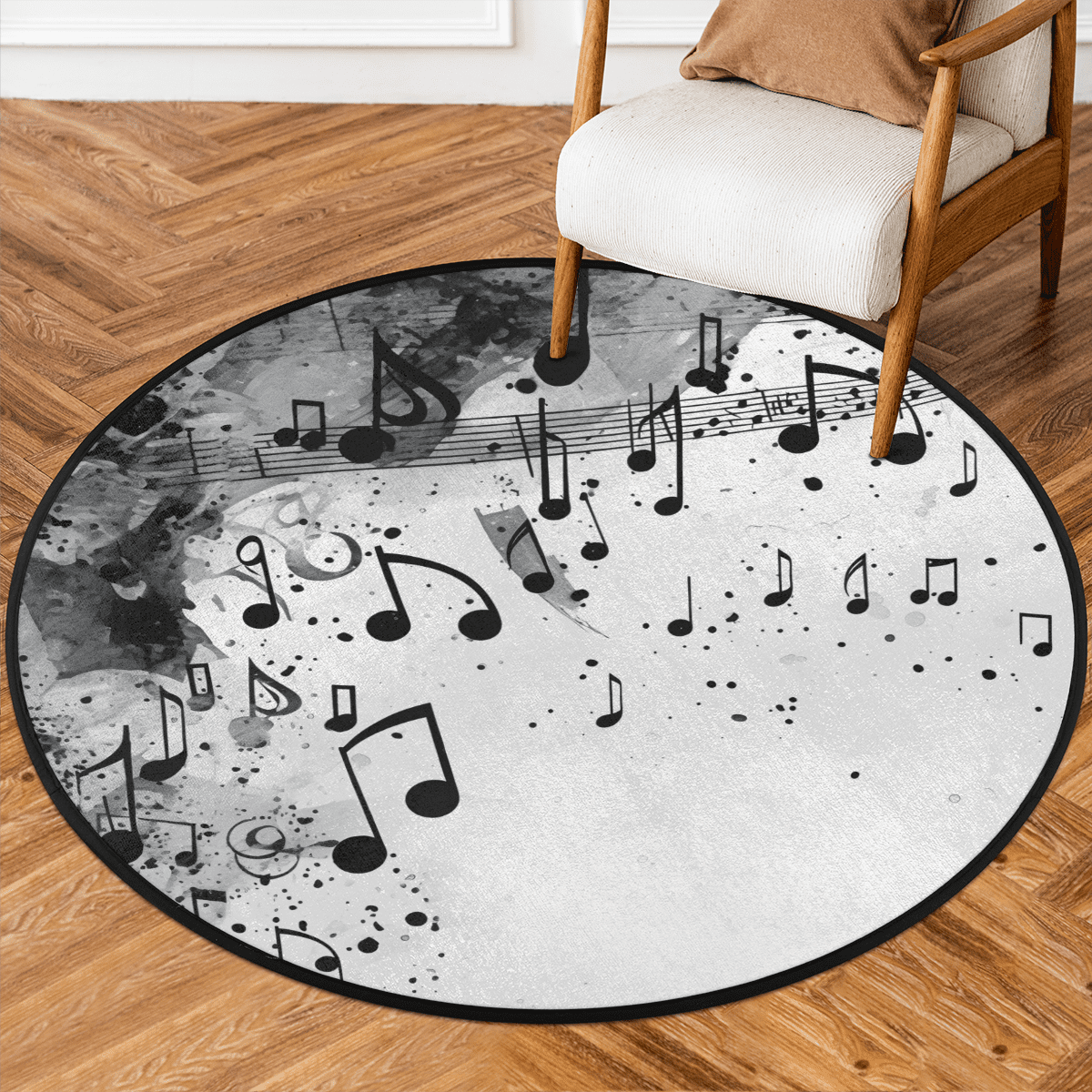 CURLYOOT Round Rug 3ft Musical Notes Area Rug, Washable Circle Mat Non ...