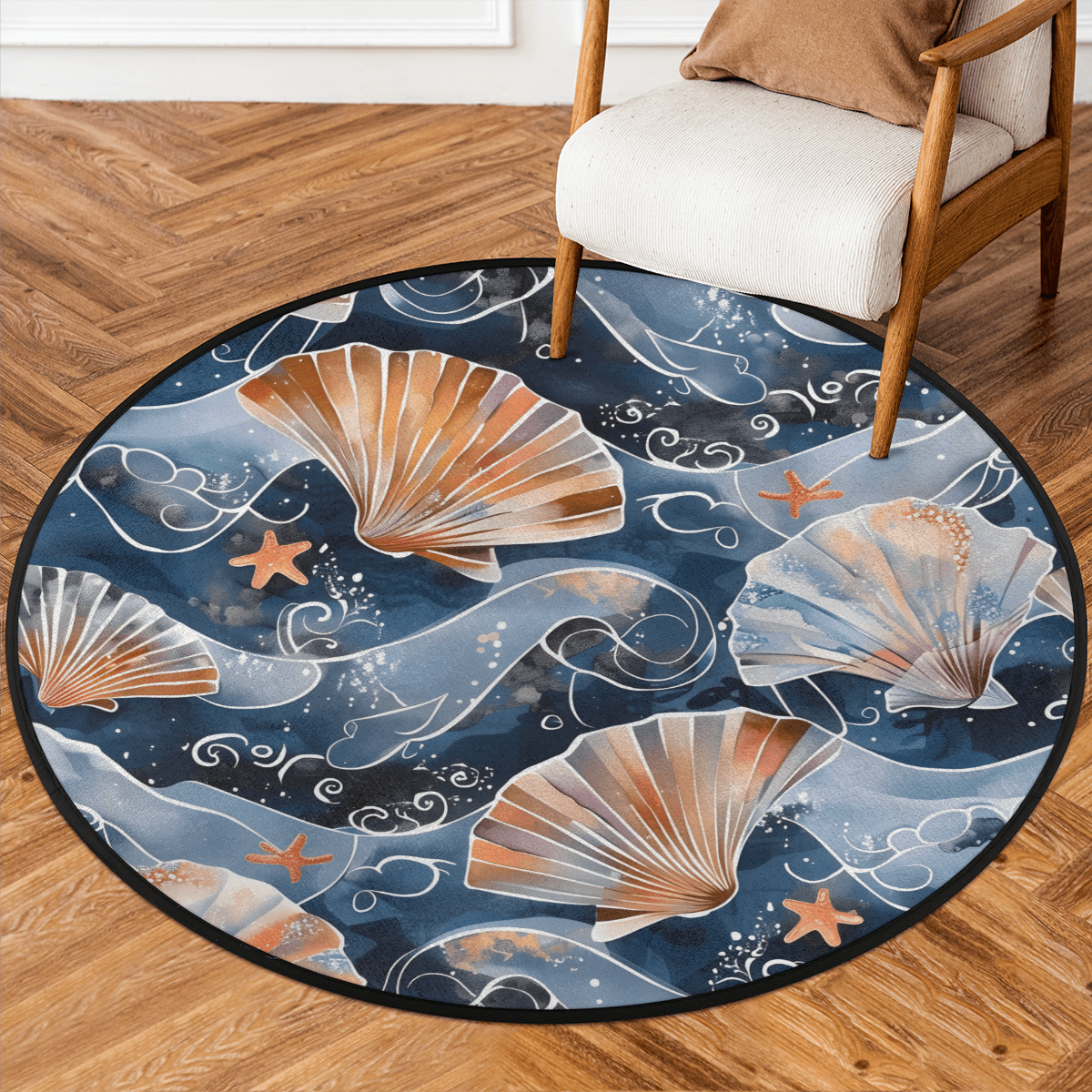 CURLYOOT Round Rug 3ft Nautical Area Rug, Washable Circle Mat Non Slip ...