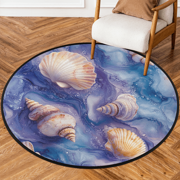 CURLYOOT Round Rug 3ft Nautical Coastal Beach Seashell Area Rug ...