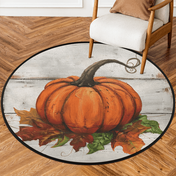 CURLYOOT Round Rug 3ft Orange Pumpkins Fall Area Rug, Washable Circle ...
