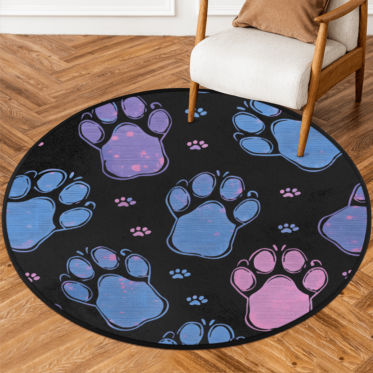 CURLYOOT Round Rug 3ft Pet Puppy Cat Claw Prints Area Rug, Washable ...