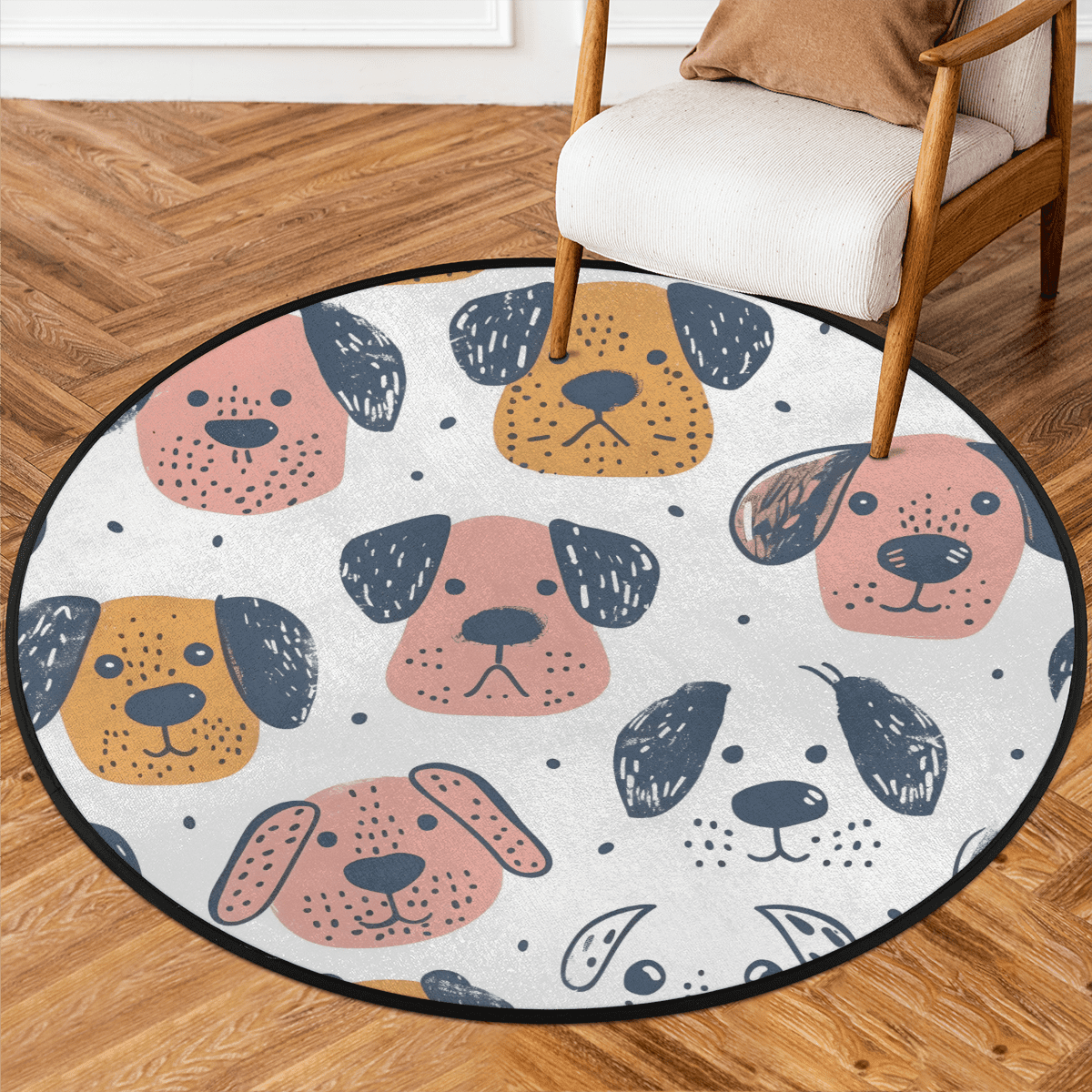 CURLYOOT Round Rug 3ft Puppy Area Rug, Washable Circle Mat Non Slip ...