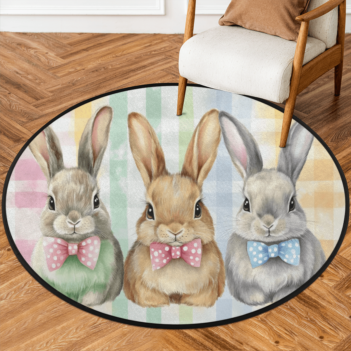 CURLYOOT Round Rug 3ft Rabbits Cutes Animal Area Rug, Washable Circle ...