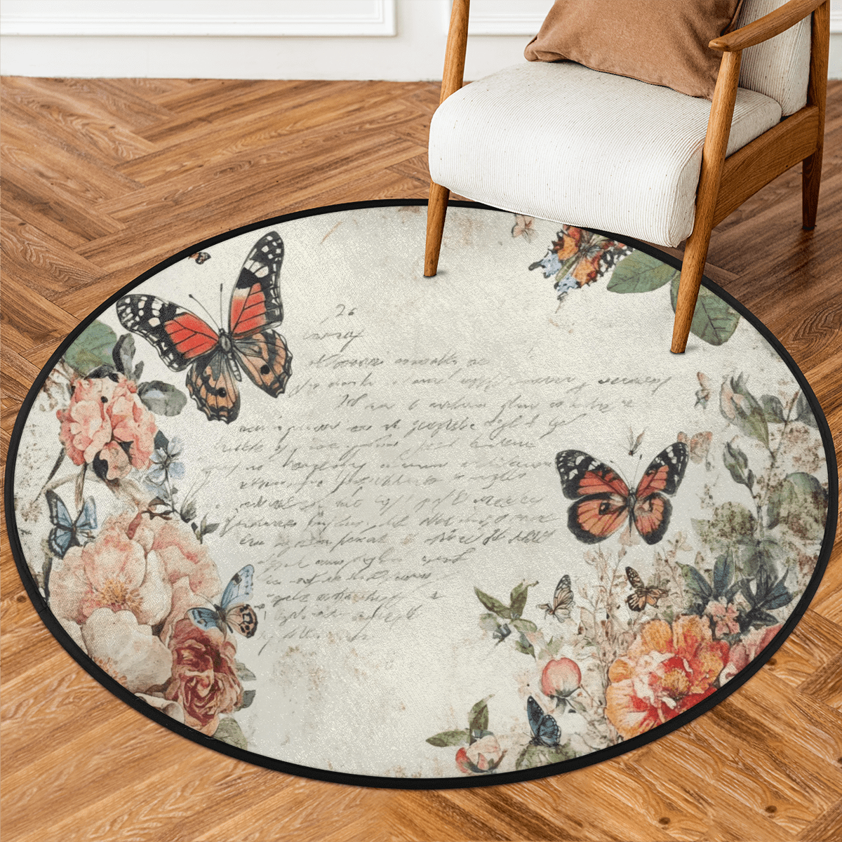 CURLYOOT Round Rug 3ft Retro Flower Letter Area Rug, Washable Circle ...