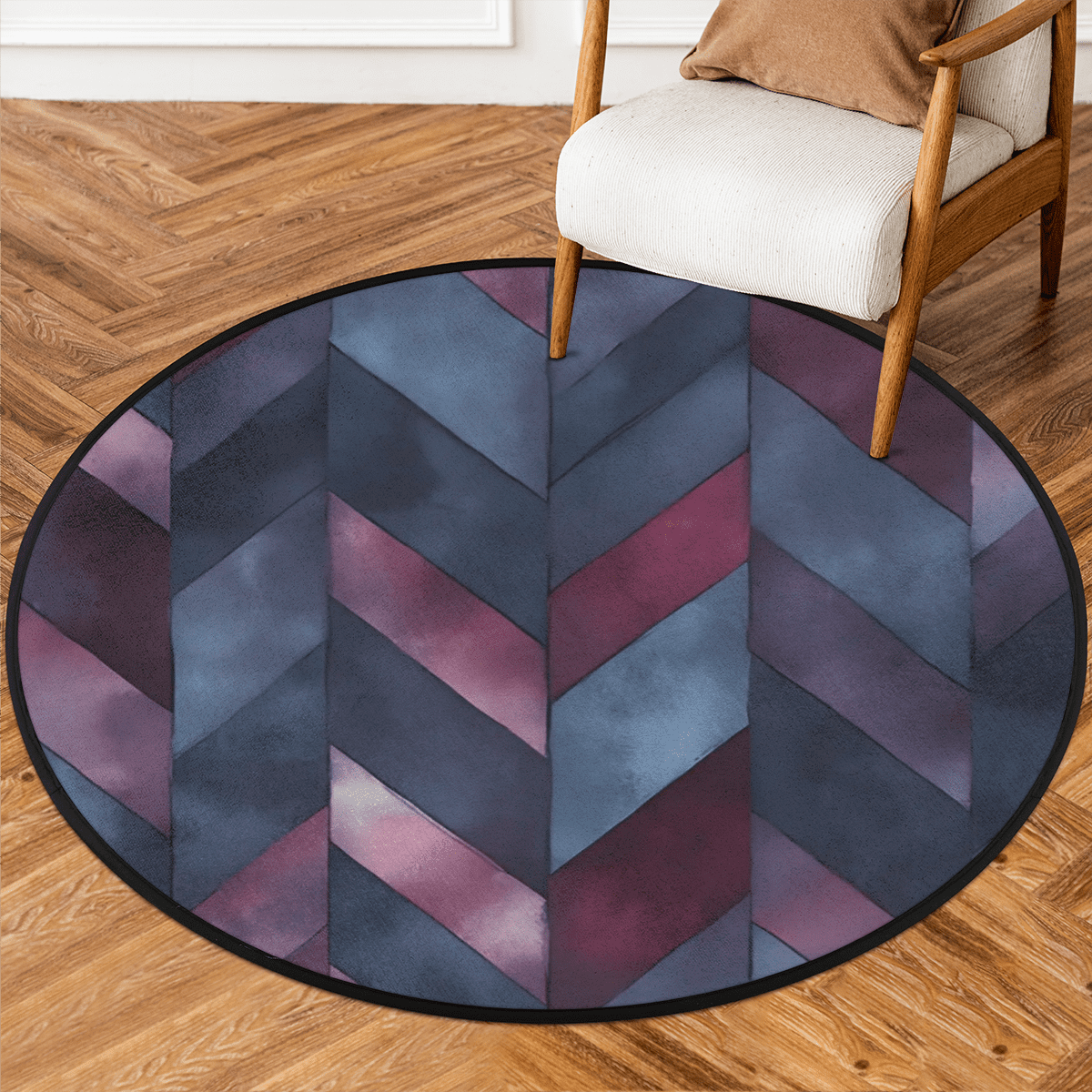 CURLYOOT Round Rug 3ft Rustic Wooden Area Rug, Washable Circle Mat Non ...