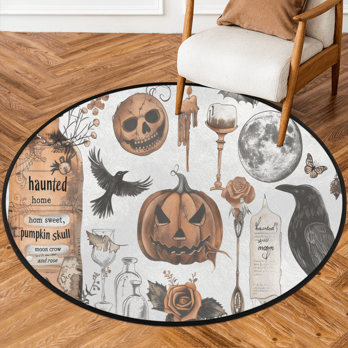CURLYOOT Round Rug 3ft Scary Festival Themed Area Rug, Washable Circle ...