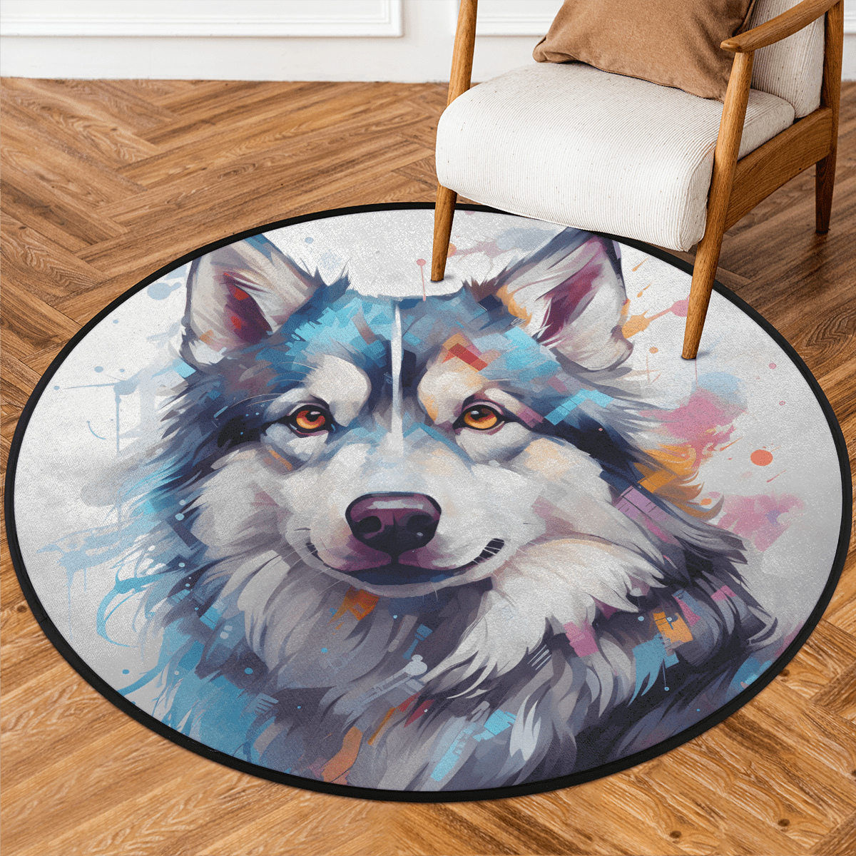 CURLYOOT Round Rug 3ft Siberian Husky Dog Area Rug, Washable Circle Mat ...