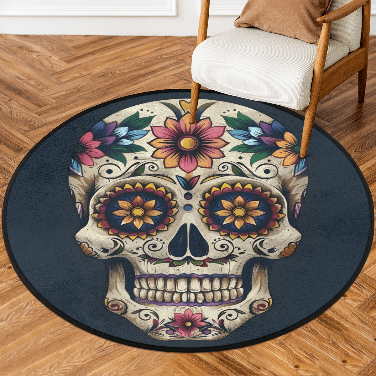 CURLYOOT Round Rug 3ft Skull Area Rug, Washable Circle Mat Non Slip ...