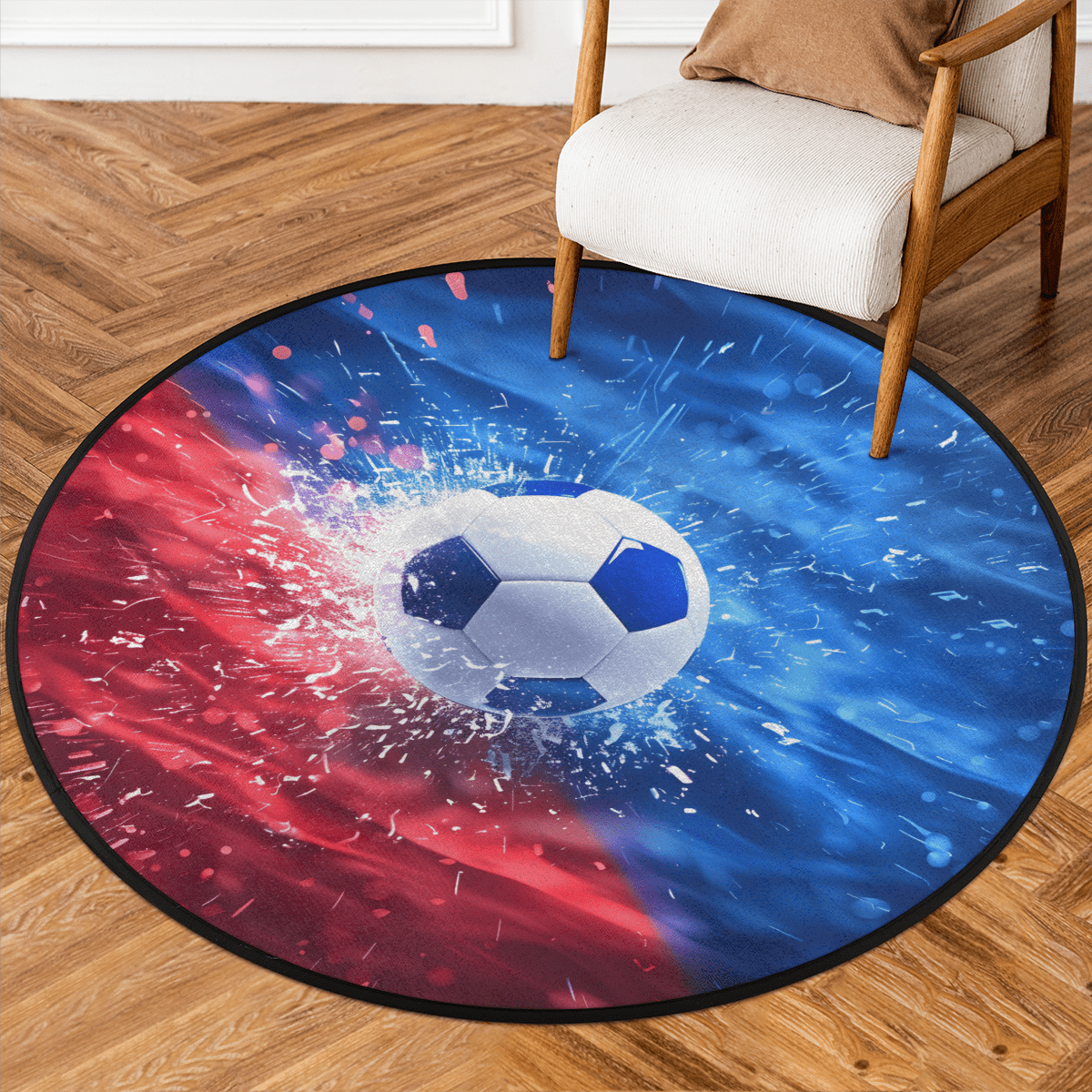 CURLYOOT Round Rug 3ft Sport Ball Football Soccer Area Rug, Washable ...