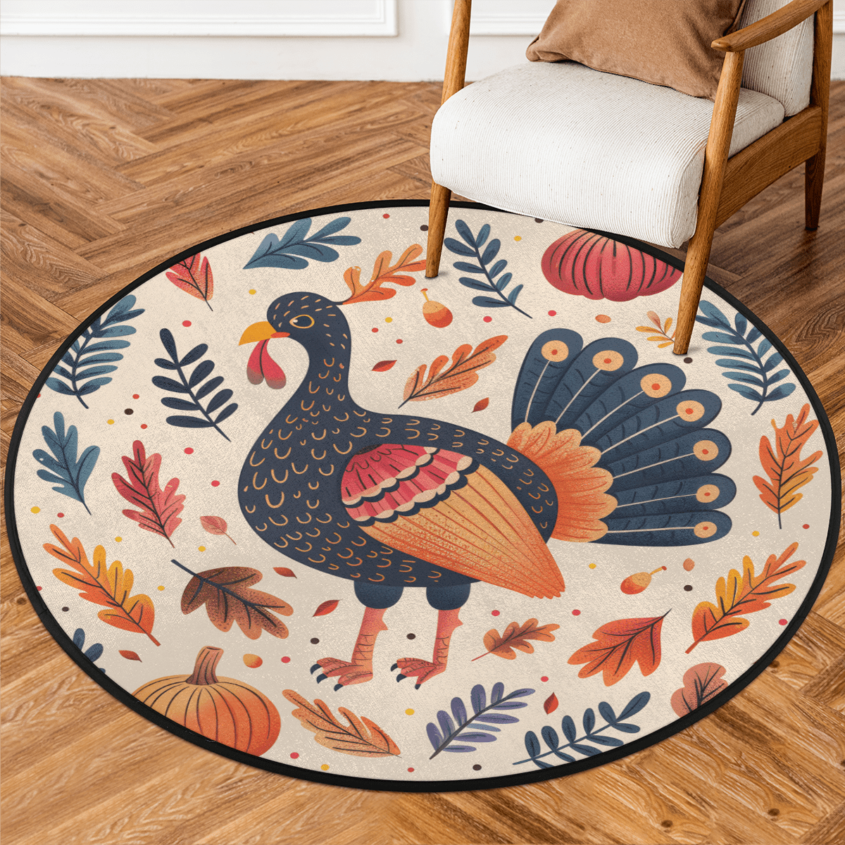 CURLYOOT Round Rug 3ft Thanksgiving Area Rug, Washable Circle Mat Non ...