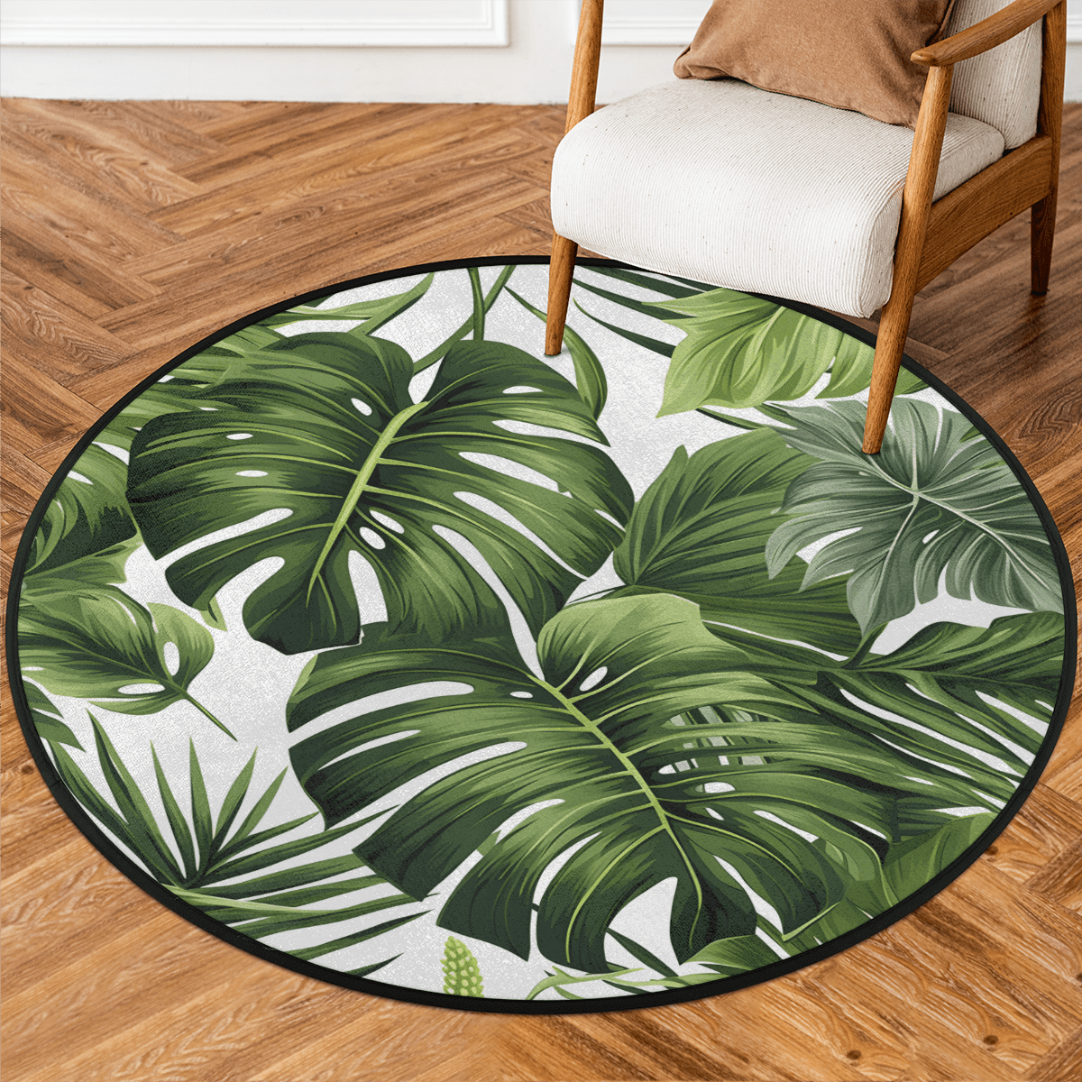 CURLYOOT Round Rug 3ft Tropical Plants Green Palms Leaf Banana Leaves ...