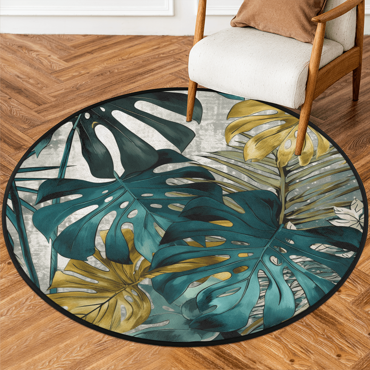 CURLYOOT Round Rug 3ft Tropical Plants Vintage Palm Leaves Area Rug ...