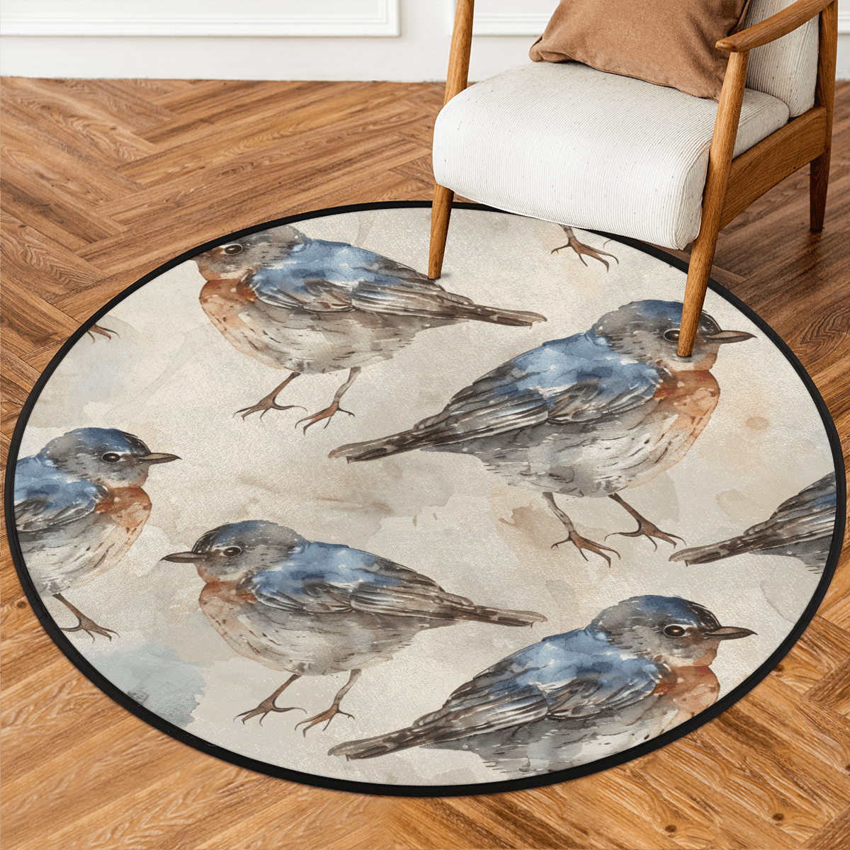 CURLYOOT Round Rug 3ft Vintage Birds Area Rug, Washable Circle Mat Non ...