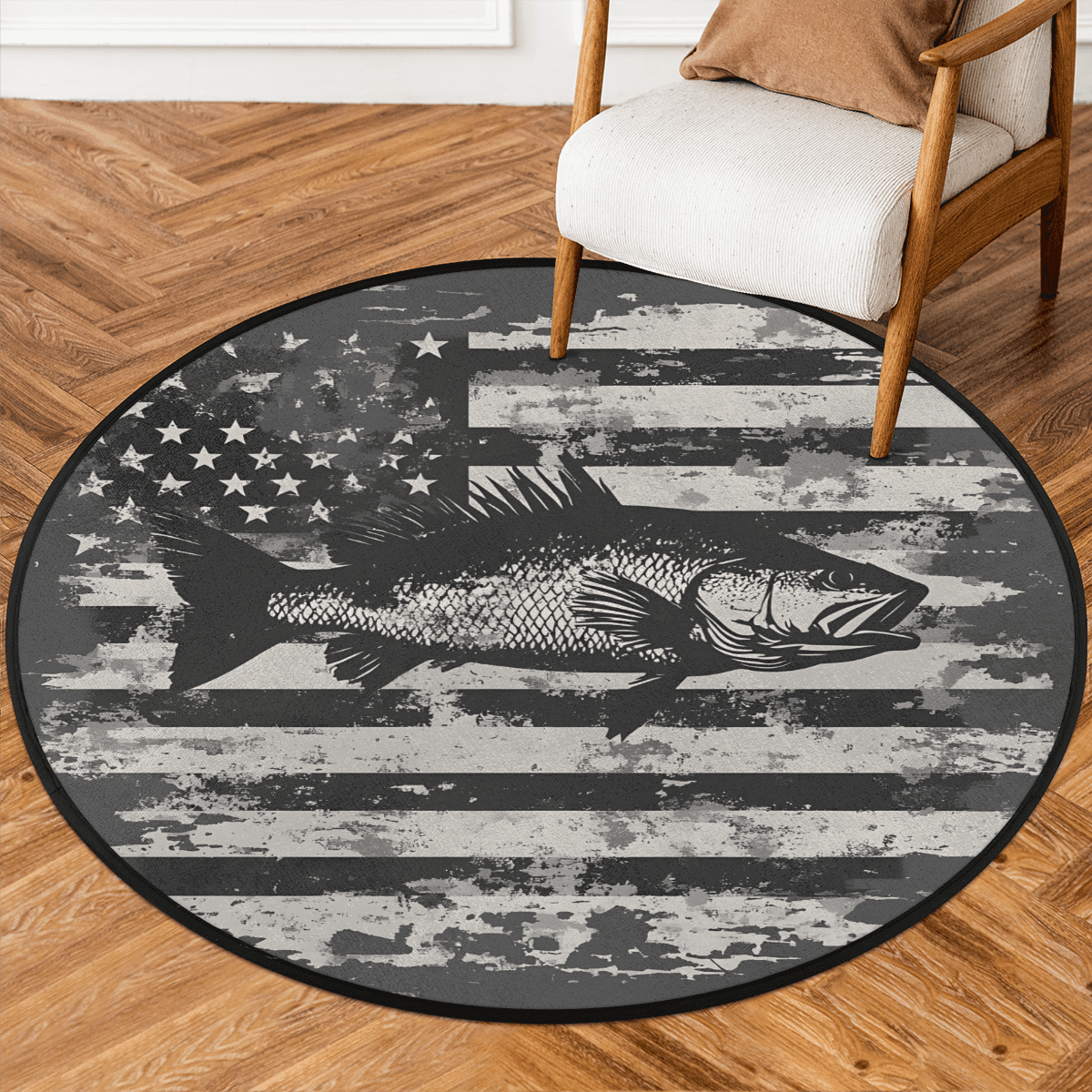 CURLYOOT Round Rug 3ft Vintage Fish Striped Area Rug, Washable Circle ...