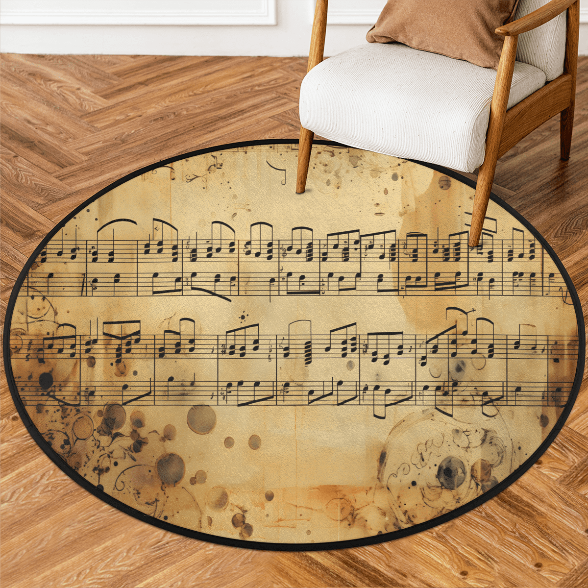 CURLYOOT Round Rug 3ft Vintage Musical Notes Area Rug, Washable Circle ...