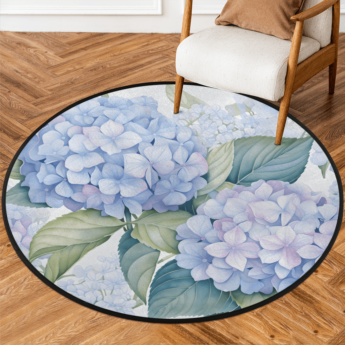 CURLYOOT Round Rug 3ft Watercolor Hydrangea Flower Area Rug, Washable ...
